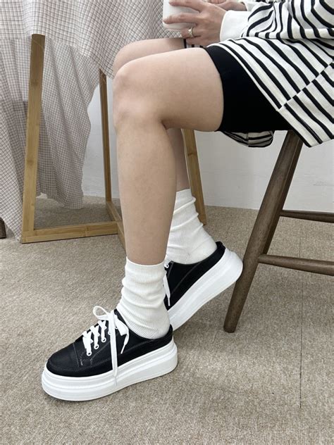 7cm 소가죽 키높이 통굽 뮬 블로퍼 스니커즈 운동화 2color