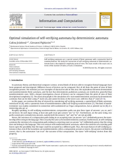 pdf optimal simulation of self verifying automata by deterministic