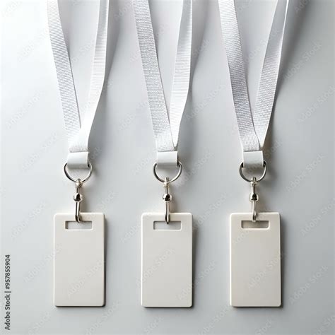 Three Blank White Lanyards With Name Tags Perfect For Mockup Or