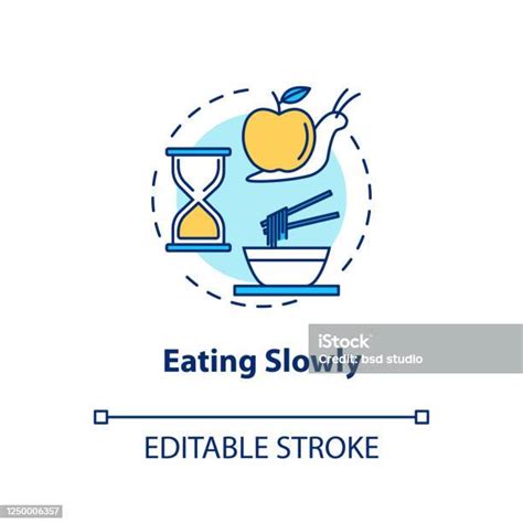 천천히 컨셉 아이콘을 먹는다 마음 챙김 영양 아이디어 얇은 라인 일러스트 철저하고 세심한 음식 소비 식사를 즐기고 벡터 절연 윤곽선 Rgb 색상 도면 편집 가능한 스트로크