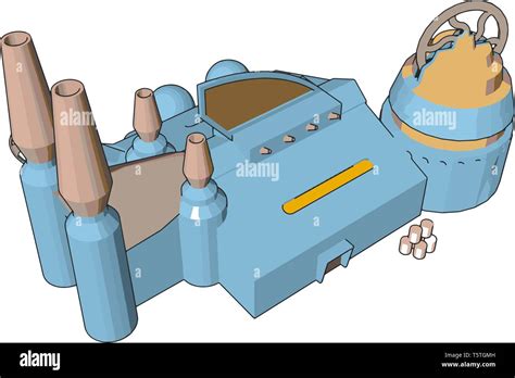 3d Vector Illustration Of A Blue Manufacturing Building White