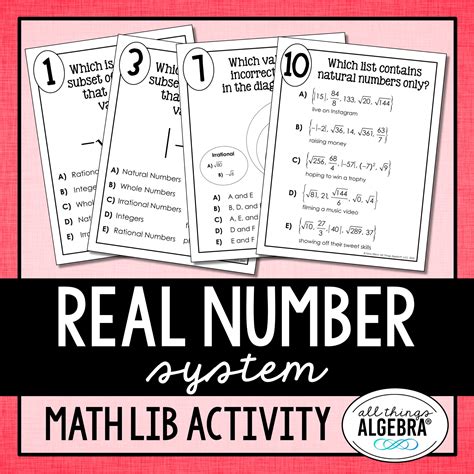 Real Number System Math Lib Activity All Things Algebra®