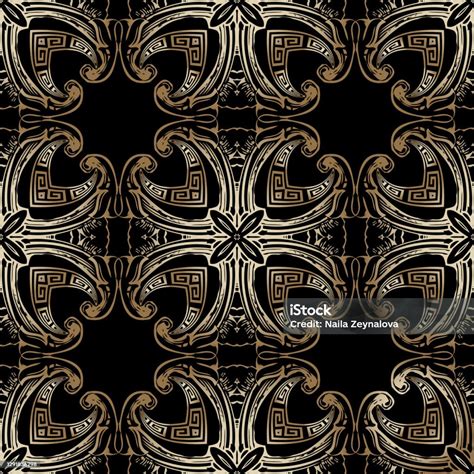 바로크 스타일의 그리스어 매끄러운 패턴 꽃 장식 배경 벡터 그리스 어 배경을 반복합니다 빈티지 황금 꽃 잎 구와 기하학적 금 장식 모던한 화려한 럭셔리 디자인 0명에 대한