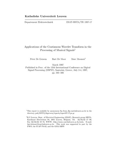 Pdf Applications Of The Continuous Wavelet Transform In The