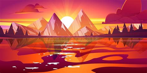 Cartoon Sunset Lake Stock Illustrations 3 111 Cartoon Sunset Lake