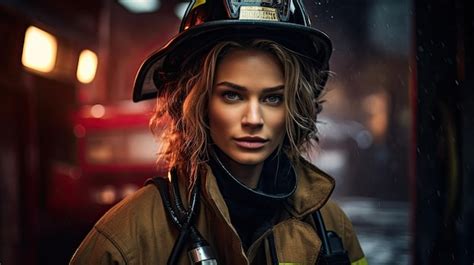 Premium AI Image A Woman Wearing A Firefighter Hat