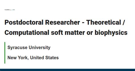 Postdoctoral Researcher Theoretical Computational Soft Matter Or