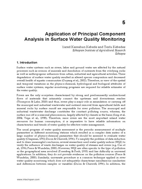 Intech Application Of Principal Component Analysis In Surface Water Quality Monitoring Pdf
