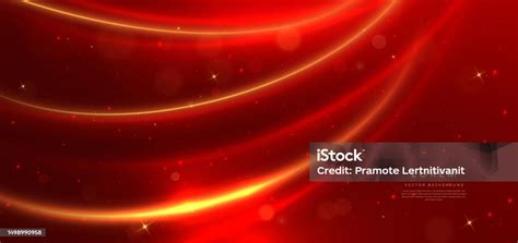 빛나는 금색 곡선과 조명 효과가 있는 우아한 빨간색 배경과 텍스트를 위한 복사 공간으로 반짝입니다 럭셔리한 디자인 작풍 빨강에 대한 스톡 벡터 아트 및 기타 이미지 Istock