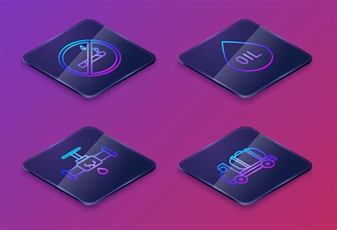 누출 된 물 오일 드롭 및 유조선 트럭과 함께 등등 측정 라인 금연 깨진 파이프를 설정합니다 파란색 정사각형 버튼 벡터 3차원