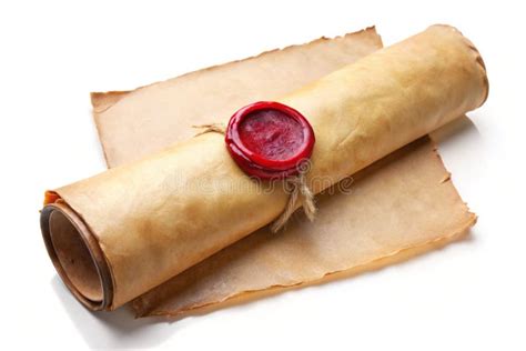 Old Worn Parchment Scroll With Red Wax Seal Isolated On White Stock Illustration Illustration