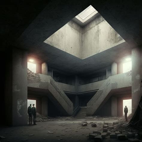Brutalist Architecture Interior With Skylight
