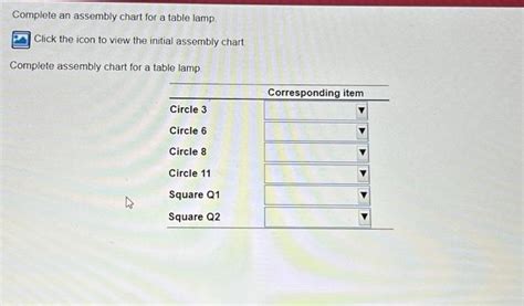 Complete An Assembly Chart For A Table Lamp Click The