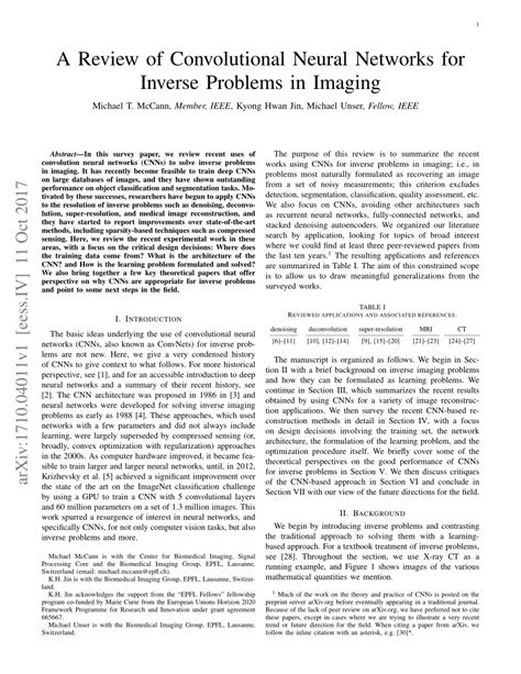 Pdf A Review Of Convolutional Neural Networks For Inverse Problems In Imaging