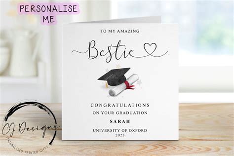 Personalised Bestie Graduation Card With Cap And Scroll Name And