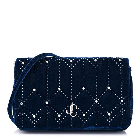 Jimmy Choo Velvet Crystal Jc Shoulder Bag Blue 1112415 Fashionphile