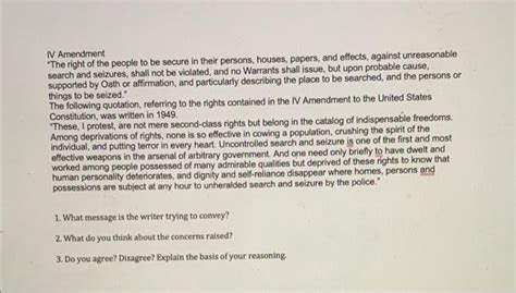 Solved Iv Amendment The Right Of The People To Be Secure In
