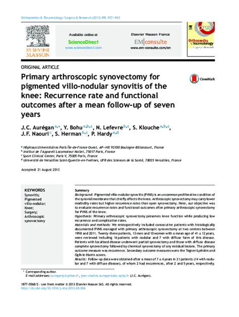 Pdf Synovial Proliferative Disorders Role Of Synovectomy Franklin