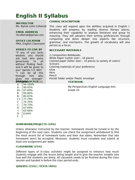English Ii Syllabus Pdf Plagiarism Narrative