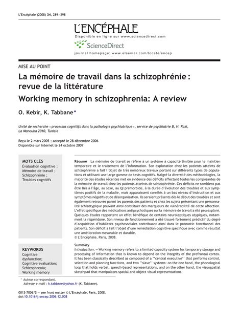 Pdf Working Memory In Schizophrenia A Review
