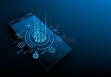 Fingerprint Technology With Phone On Blue Dark Background Mobile Digital Biometric Security