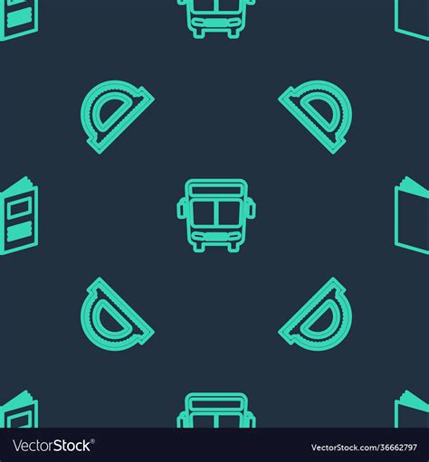 Set Line Bus Protractor Grid And Open Book Vector Image