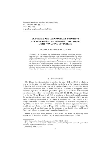 Pdf Existence And Approximate Solutions For Fractional Differential