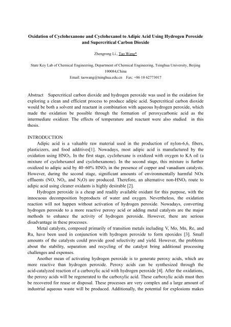 Oxidation Of Cyclohexanone And Cyclohexanol To Adipic Acid Isasf