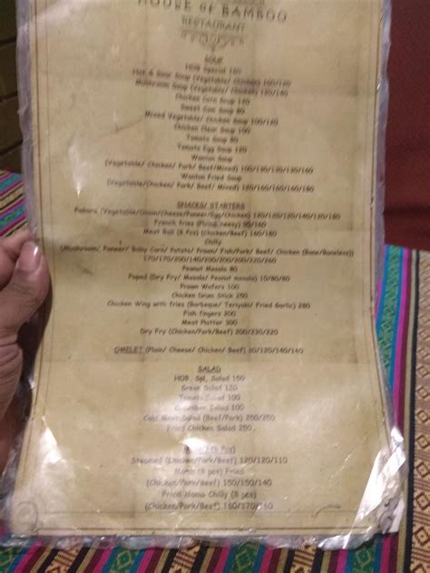 Menu At House Of Bamboo Restaurant Gangtok
