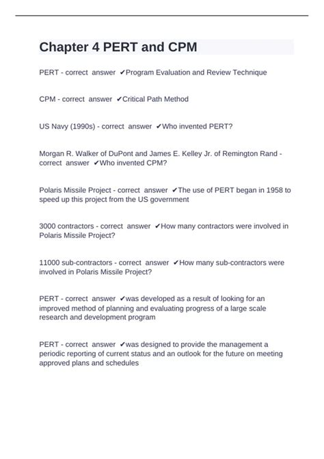 Chapter 4 Pert And Cpm Questions With Complete Solution 2024 2025