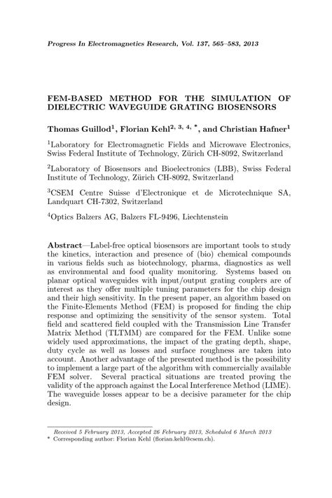 Pdf Fem Based Method For The Simulation Of Dielectric Waveguide Grating Biosensors