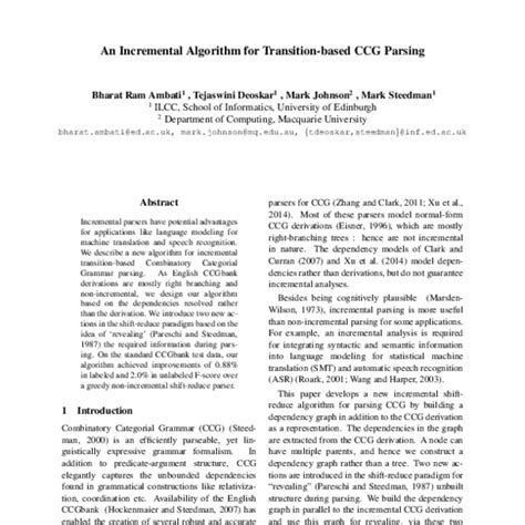 An Incremental Algorithm For Transition Based Ccg Parsing Acl Anthology