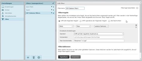 Neues Sieve Plugin im Webmail serverbasierte Filterregeln für E Mails