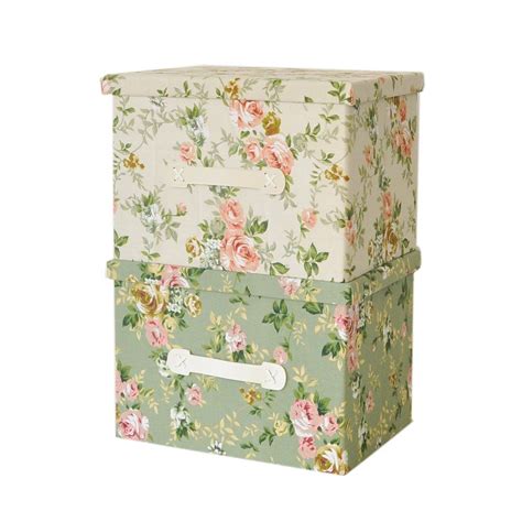 2 Classsic Flower Pattern Storage Boxes 1 Green And 1 Whitesimulated