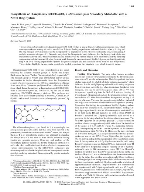Pdf Biosynthesis Of Diazepinomicineco4601 A Micromonospora
