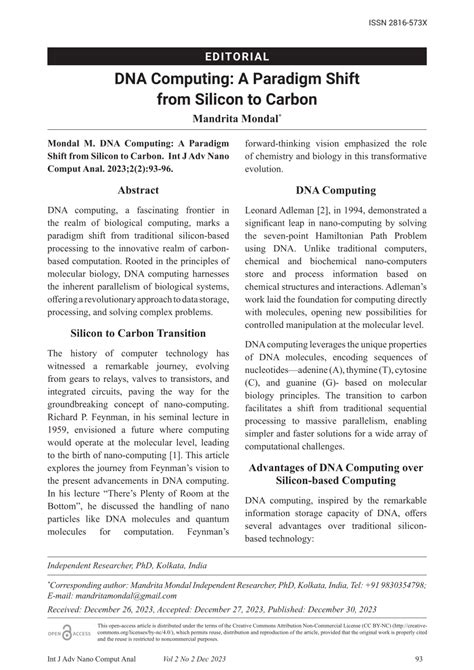 Pdf Dna Computing A Paradigm Shift From Silicon To Carbon