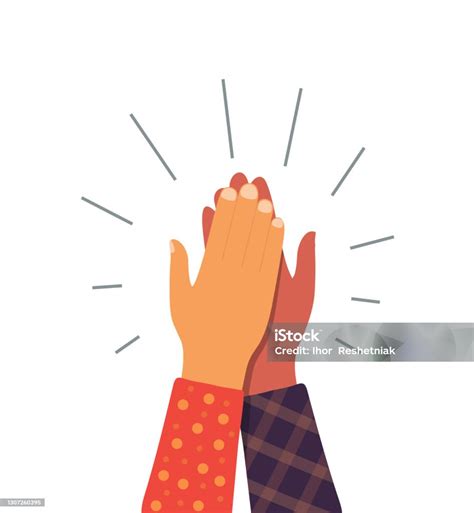 하이 파이브 핸드 친구에게 5명 주어 팀 아이콘입니다 우정과 사람들 사이의 파트너 비즈니스 팀워크 및 계약과 함께 악수 팔의 터치 안녕하세요 5 친구 성공과 평화 벡터