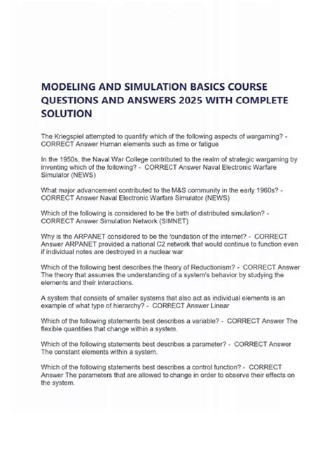 modeling and simulation basics course questions and answers 2025 with