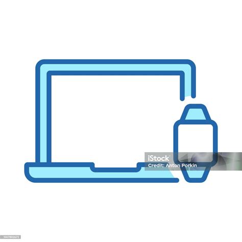 스마트 워치와 노트북 컬러 라인 아이콘입니다 휴대용 스마트 시계 및 Pc 모니터 선형 픽토그램 전자 장치 디스플레이 개요 기호 편집 가능한 획 고립된 벡터 그림 개인