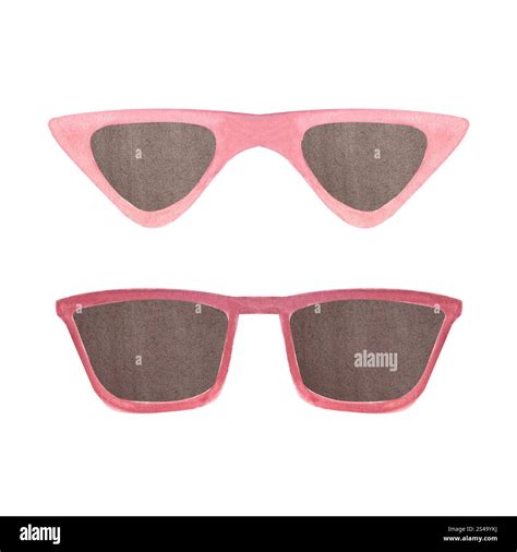 Sunglasses Cat Eye And Rectangle Shape Pink Watercolor Illustration Set