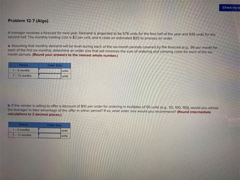 solved check my w problem 12 7 algo a manager receives a
