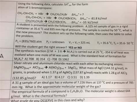 Solved Using The Following Data Calculate AHn For The Form Chegg Com