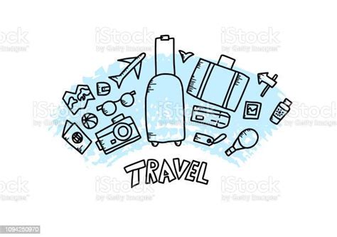 여행 낙서 기호 벡터의 집합입니다 가방에 대한 스톡 벡터 아트 및 기타 이미지 가방 구름 그리기 Istock