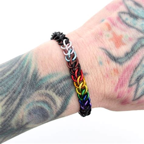 Progress Pride Flag Bracelet Stretchy Chainmail Half Persian 3 In 1
