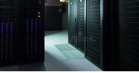 Server Racks With Black Server And Data Storage System In Room Copy Space Stock Illustration