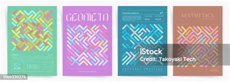 기하학적 미로 스타일의 브로셔 표지 템플릿 세트입니다 바우 하우스 의 현대적인 요소 기하학적 추상적인 배경 프리젠테이션 이벤트