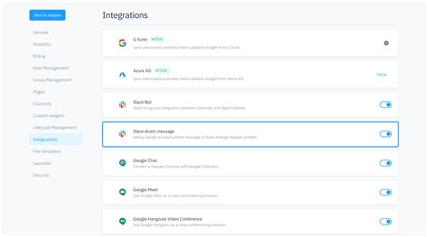 Slack Direct Message Integration Happeo