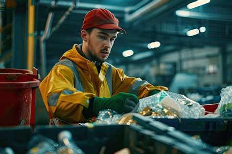 Worker Sorting Recyclable Materials In Facility Premium Ai Generated Image