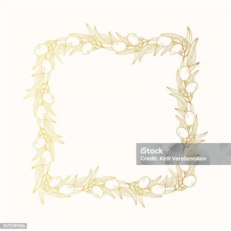 황금 손을 그린 올리브 브랜치 월계관 초대에 대 한 그리스 휴가 테두리입니다 사각 골드 Oliva 프레임입니다 벡터는 일러스트