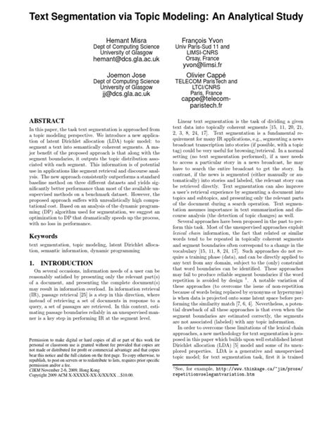 Text Segmentation Via Topic Modeling An Pdf Pdf Image Segmentation